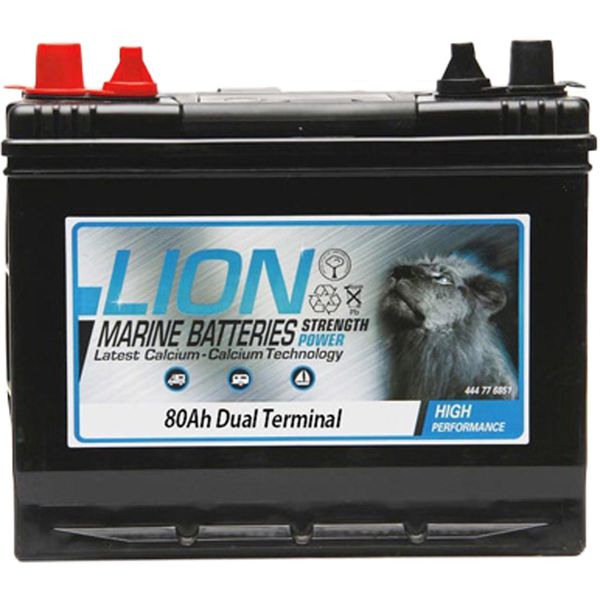 Lion Marine Leisure Battery with 2 Terminals (80Ah / Sealed Lead Acid ...