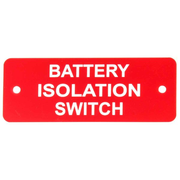 Battery Isolation Switch (L) Label Red with White Engrave 105 x 40mm ...