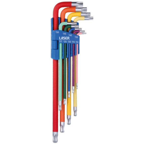 Laser Tools Colour Coded Star Key Set with Ball End 9-Piece (T10-T50 ...